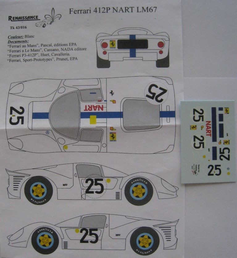 FERRARI 412P n°25 LE MANS 1967 DECAL 1/43e RENAISSANCE