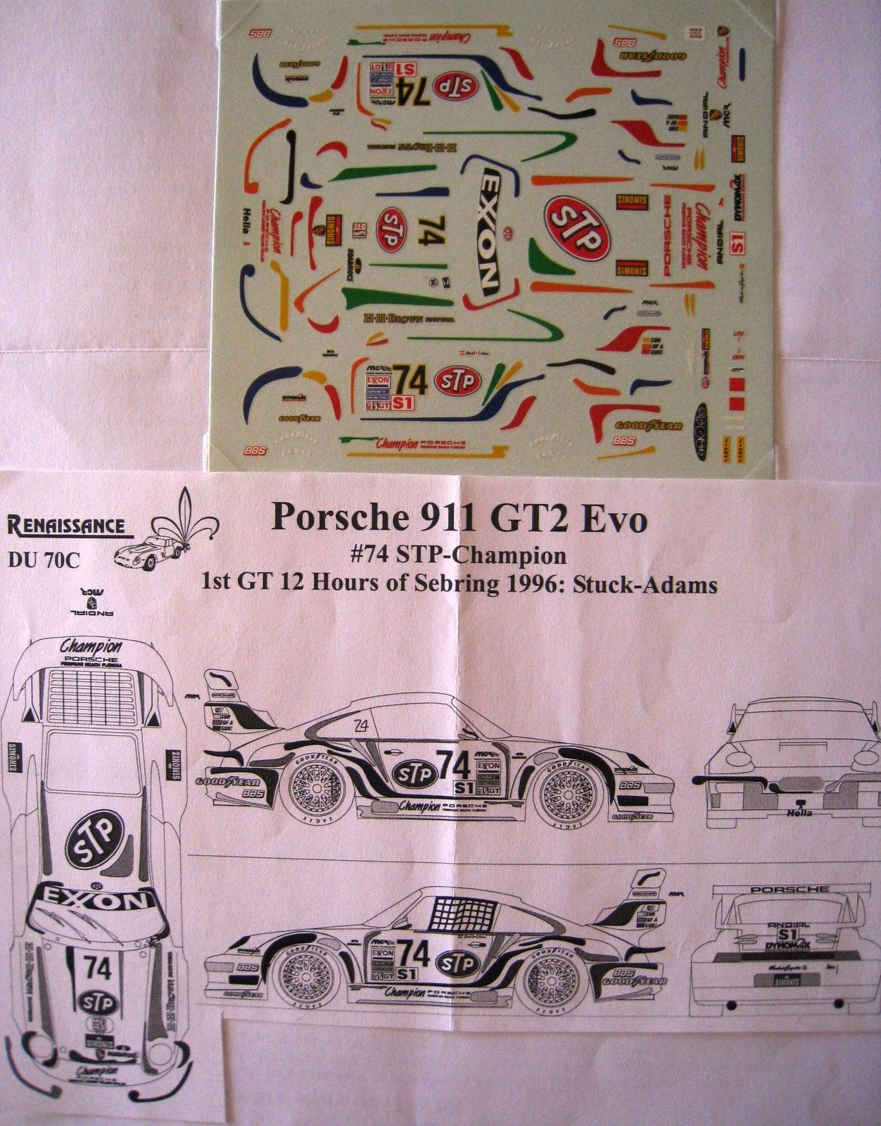 PORSCHE 911 GT2 Ev n° 74 SEBRING 1996 DECAL 1/43e RENAISSANCE