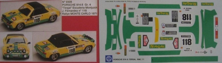 PORSCHE 914.6 n° 118 RALLYE MONTE CARLO 1971 DECAL 1/43e MINI RACING