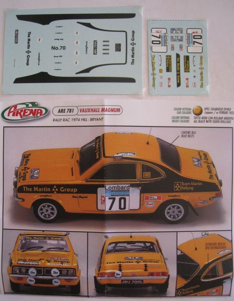 VAUXHALL MAGNUM n° 70 RAC RALLY 1974 DECAL 1/43e ARENA