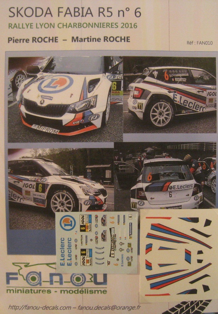 SKODA FABIA R5 n° 6 RALLYE LYON CHARBONNIERES 2016 ROCHE DECAL 1/43e FANOU