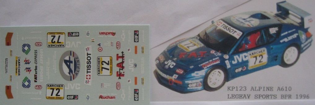 ALPINE RENAULT A610 n° 72 BPR 1996 DECAL 1/43e JPS