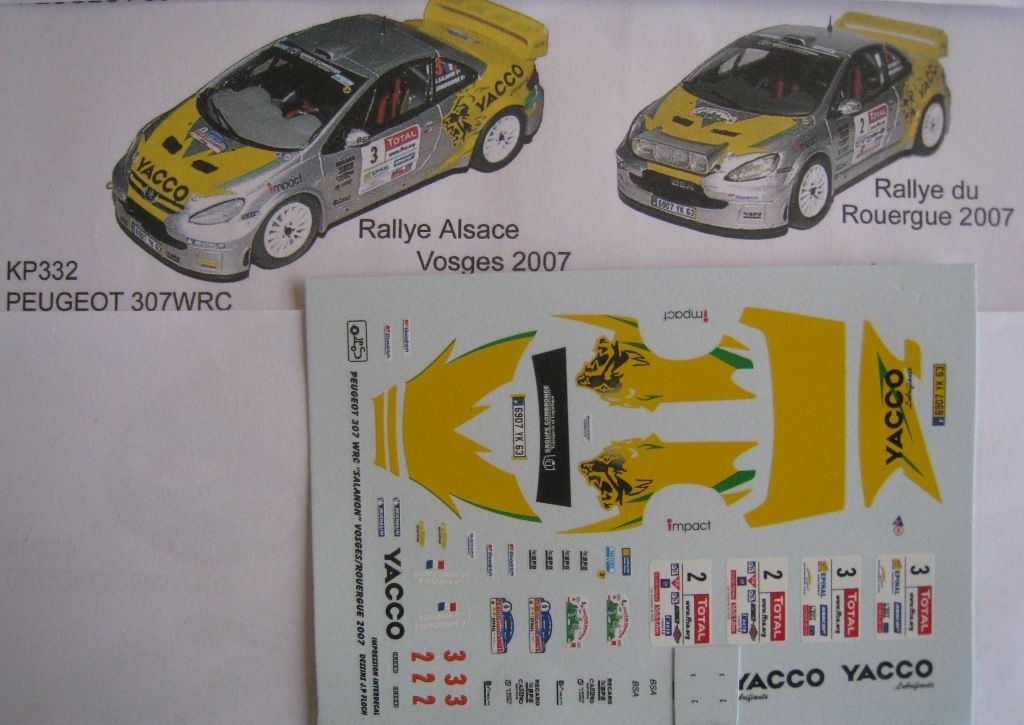 PEUGEOT 307 WRC n° 2 / 3 RALLYE DU ROUERGUE / RALLYE ALSACE 2007 DECAL ...