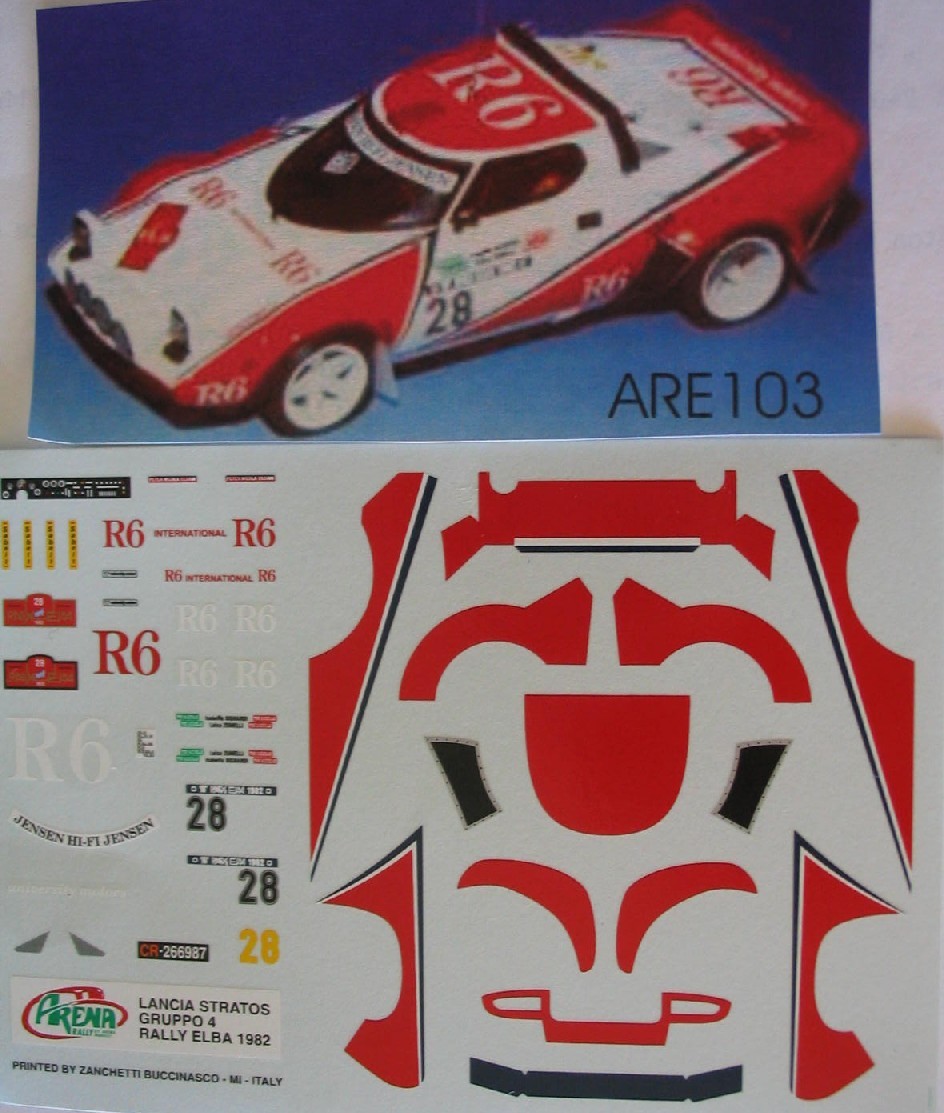 LANCIA STRATOS n° 28 R6 RALLYE ELBA 1982 DECAL 1/43e ARENA