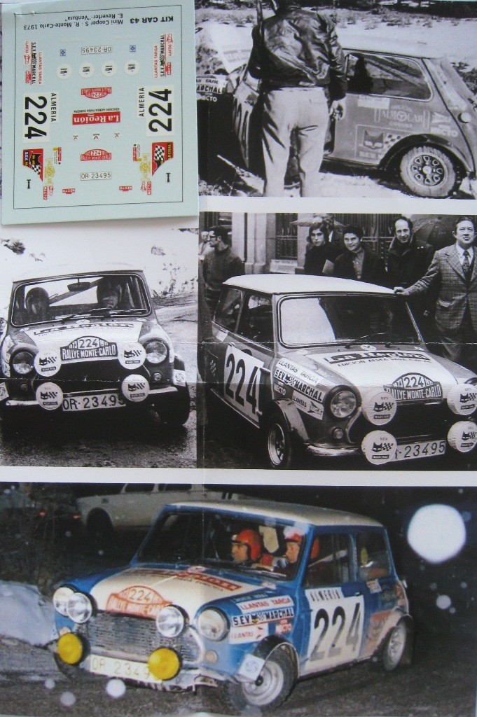 MINI COOPER S n° 224 RALLYE MONTE CARLO 1973 DECAL 1/43e