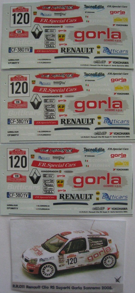 RENAULT CLIO RS S1600 n° 120 RALLYE DE SAN REMO 2003 DECAL 1/43e RACING43