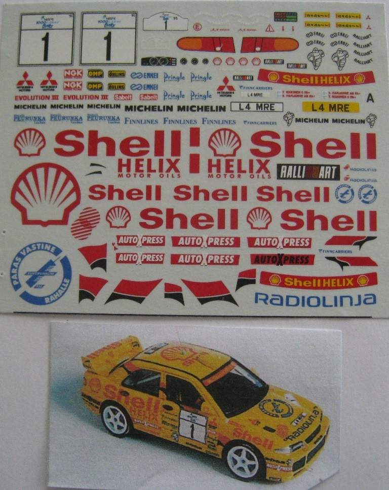 MITSUBISHI LANCER EV 3 n° 1 SHELL 1000 LACS 1995 DECAL 1/43e RACING43