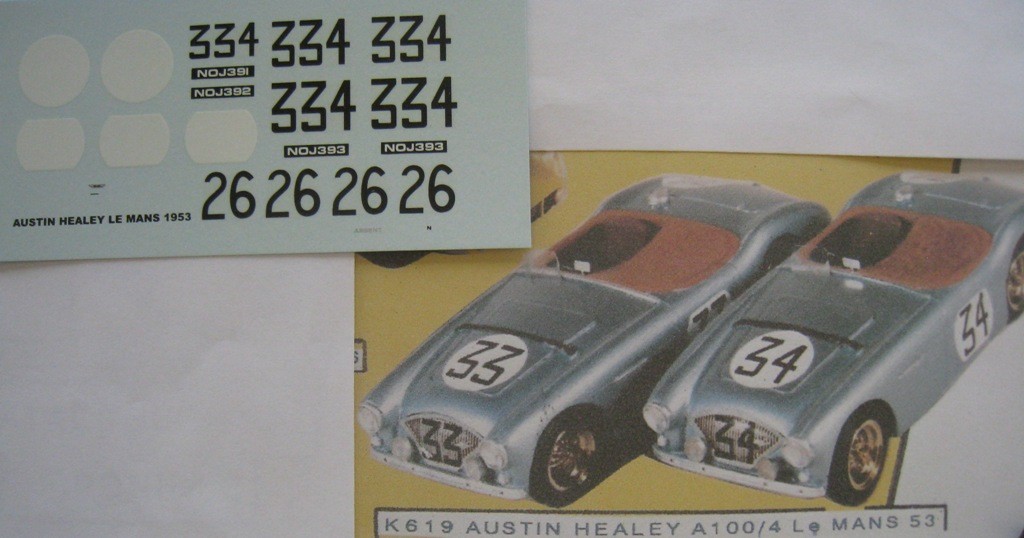 AUSTIN HEALEY n° 33 / 34 LE MANS 1953 DECAL 1/43e PROV.MOULAGE