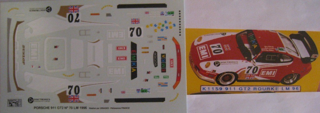PORSCHE 911 GT2 n° 70 LE MANS 1996 DECAL 1/43e PROV.MOULAGE