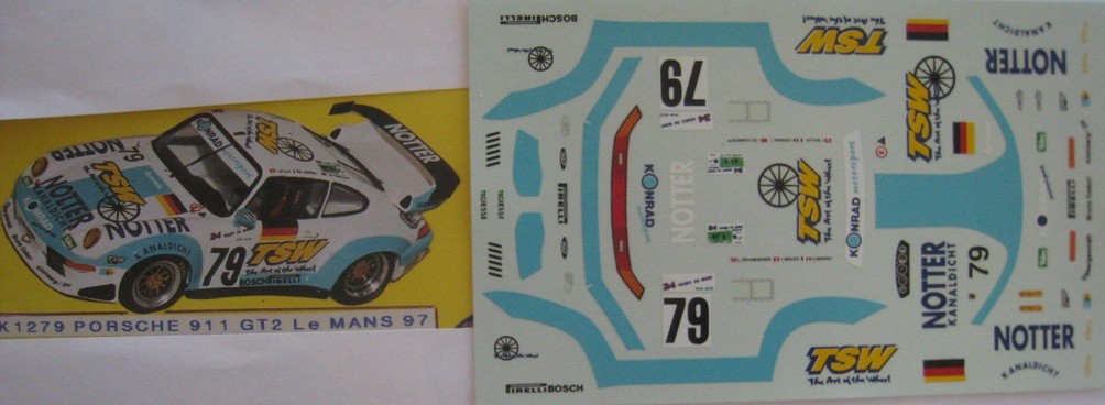 PORSCHE 911 GT2 n° 79 TSW LE MANS 1997 DECAL 1/43e PROV.MOULAGE