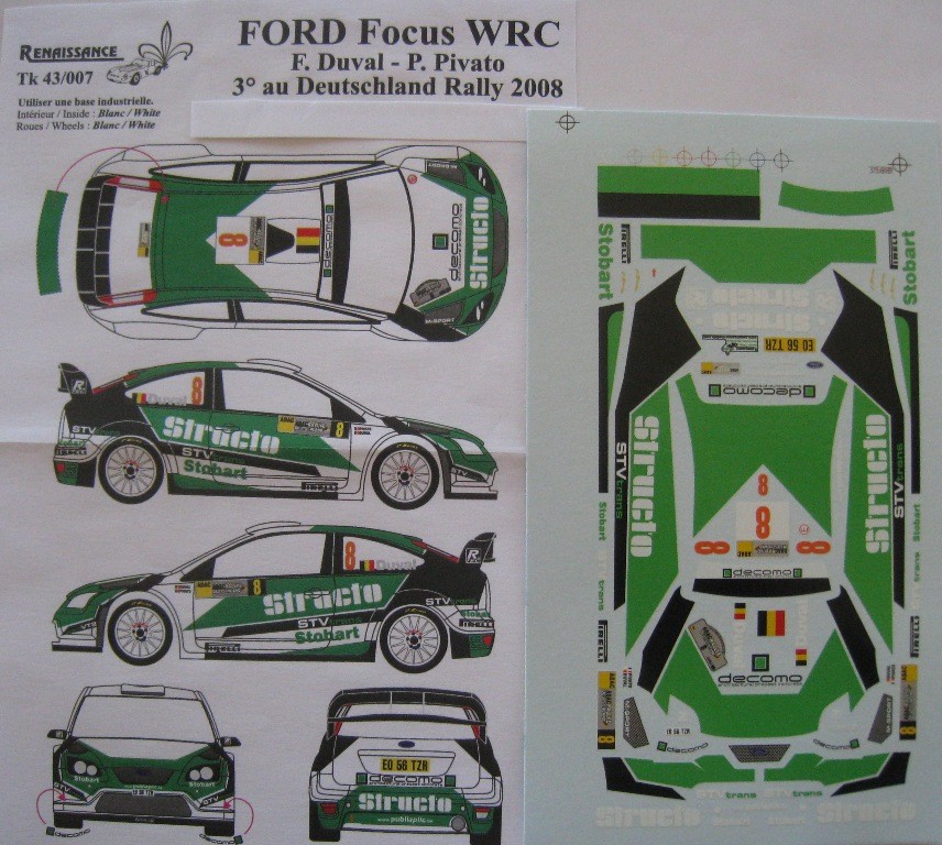 FORD FOCUS WRC n° 8 RALLYE DEUTSCHLAND 2008 DECAL 1/43e RENAISSANCE
