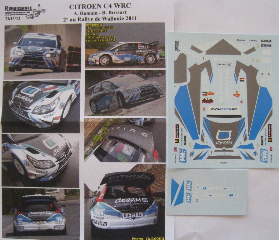CITROEN C4 WRC n° 4 RALLYE DE WALLONIE 2011 ROMAIN DECAL 1/43e RENAISSANCE