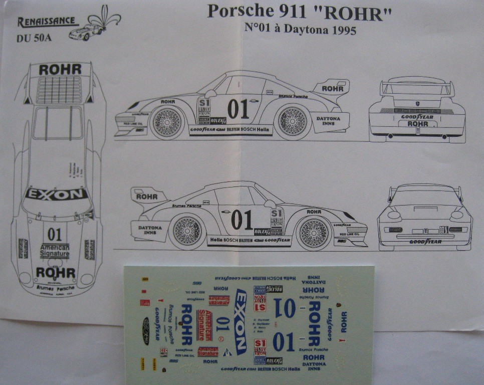 PORSCHE 911 n° 01 ROHR DAYTONA 1995 DECAL 1/43e RENAISSANCE