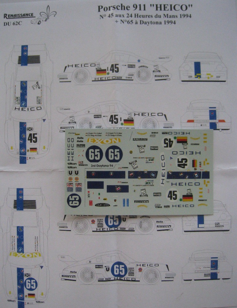 PORSCHE 911 n° 45 / 65 HEICO LE MANS / DAYTONA 1994 DECAL 1/43e RENAISSANCE