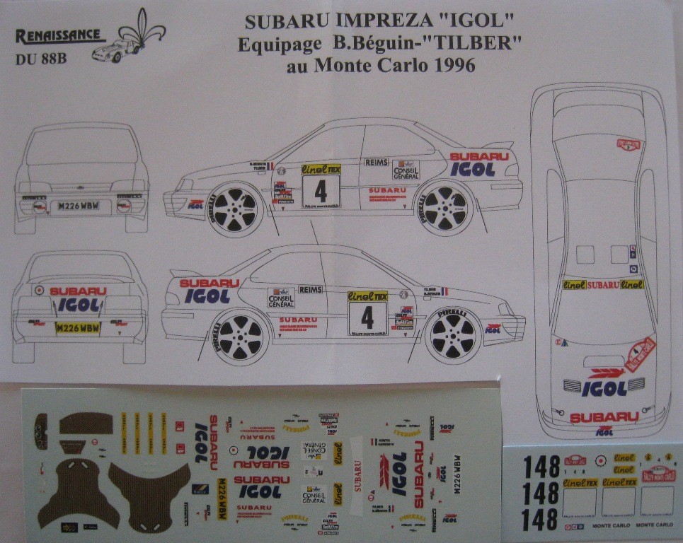 SUBARU IMPREZA WRC n° 4 RALLYE MONTE CARLO 1996 DECAL RENAISSANCE