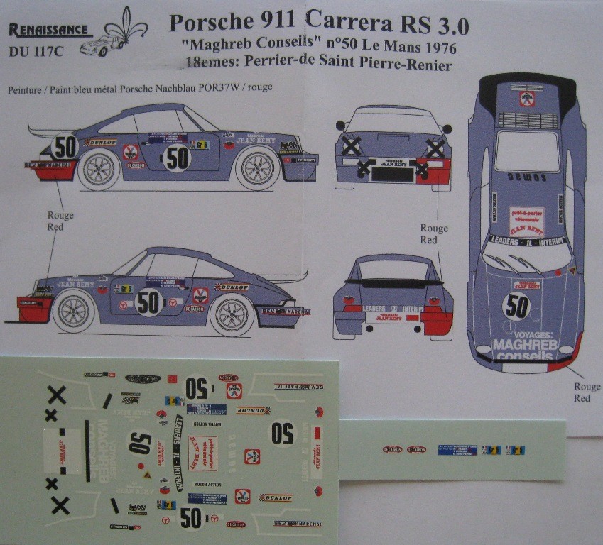 PORSCHE 911 CARRERA RS n° 50 MAGHREB CONSEILS LE MANS 1976 DECAL 1/43e ...