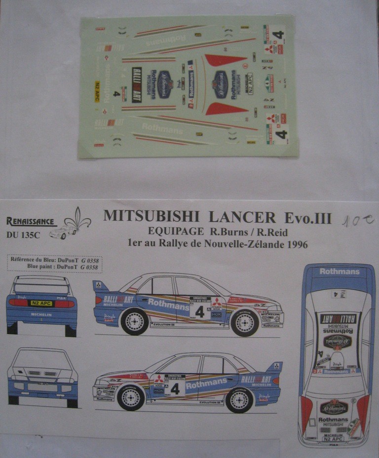 MITSUBISHI LANCER Evo.3 n° 4 RALLYE DE NOUVELLE ZELANDE 1996 DECAL 1 ...
