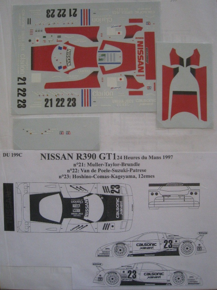 NISSAN R390 GT1 n°21 / 22 / 23 LE MANS 1997 DECAL 1/43e RENAISSANCE