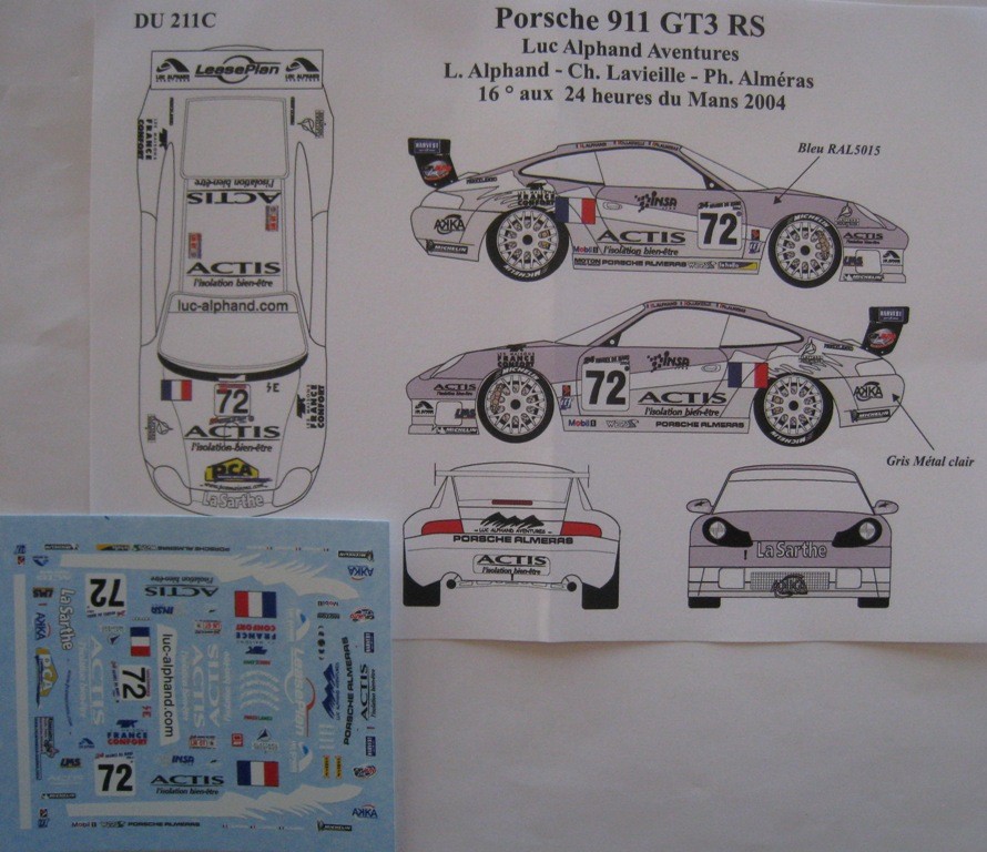 PORSCHE 911 GT3 RS n° 72 ALPHAND LE MANS 2004 DECAL 1/43e RENAISSANCE