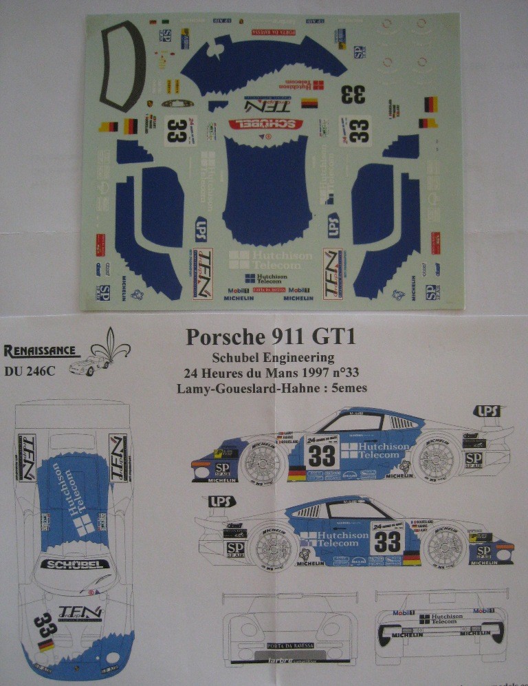 PORSCHE 911 GT1 n° 33 SCHUBEL LE MANS 1997 DECAL 1/43e RENAISSANCE