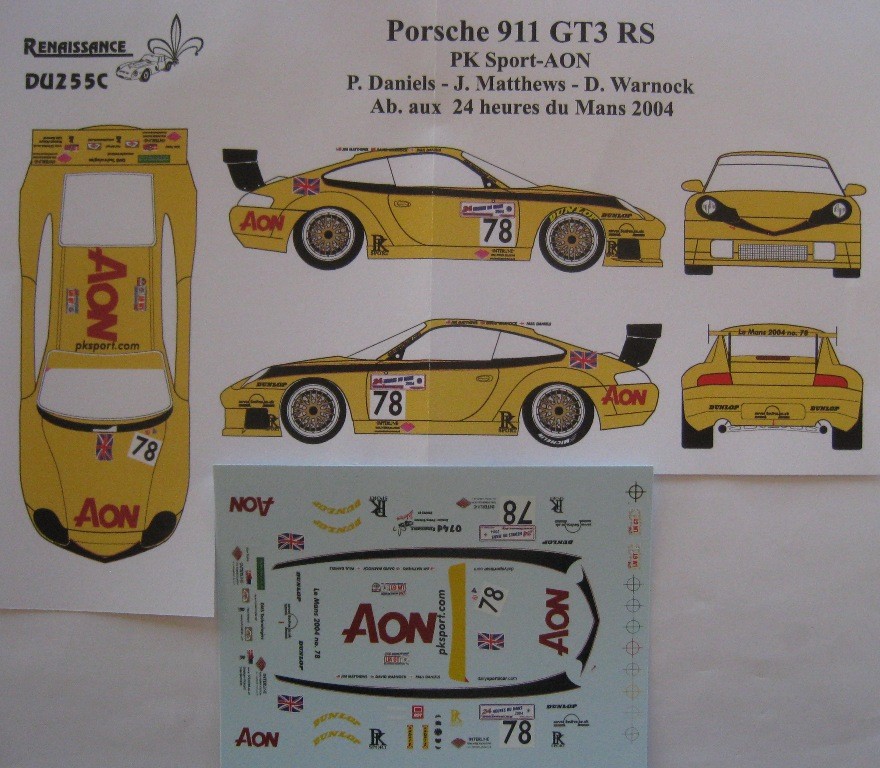 PORSCHE 911 GT3 RS n° 78 AON LE MANS 2004 DECAL 1/43e RENAISSANCE