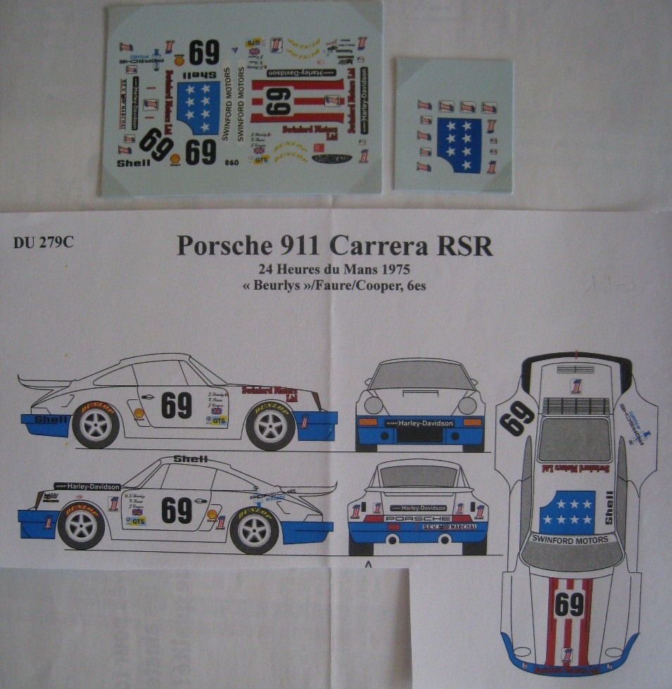 PORSCHE 911 CARRERA RSR n° 69 LE MANS 1975 DECAL 1/43e RENAISSANCE