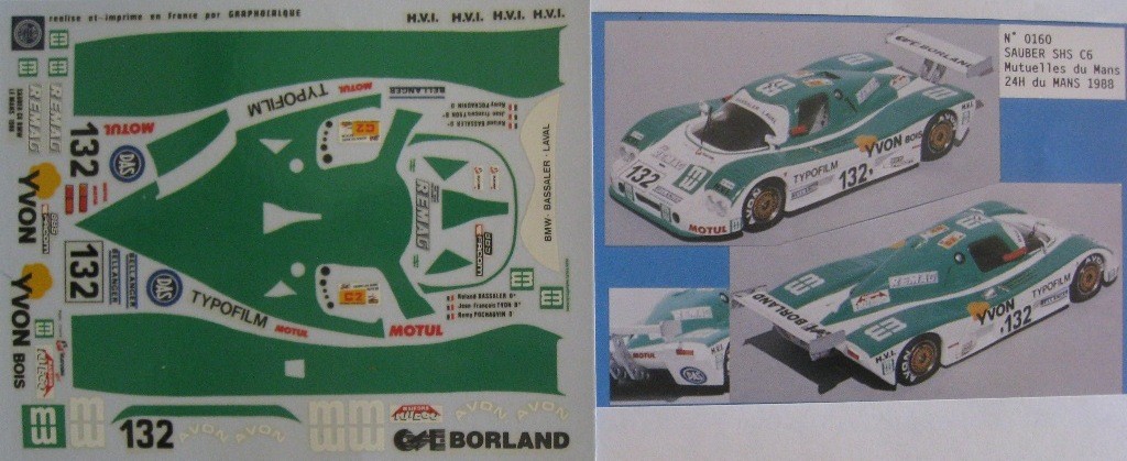 SAUBER SHS C6 n° 132 MUTUELLES DU MANS LE MANS 1986 DECAL 1/43e MINI RACING