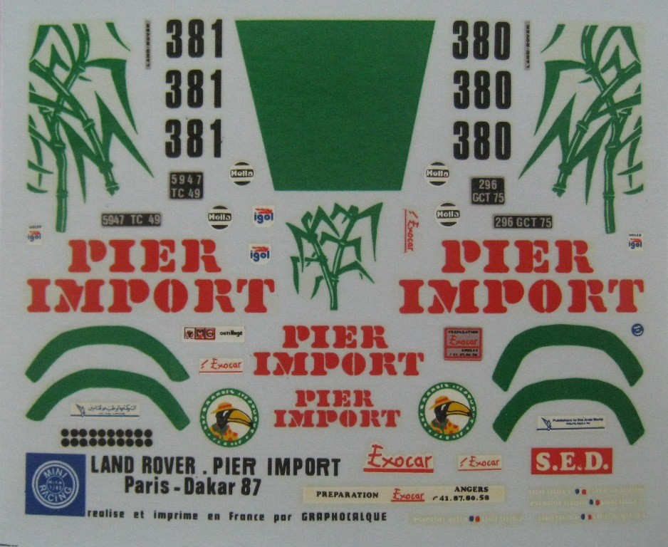 LAND ROVER 110 n° 380 / 381 PIER IMPORT PARIS DAKAR 1987 DECAL 1/43e ...