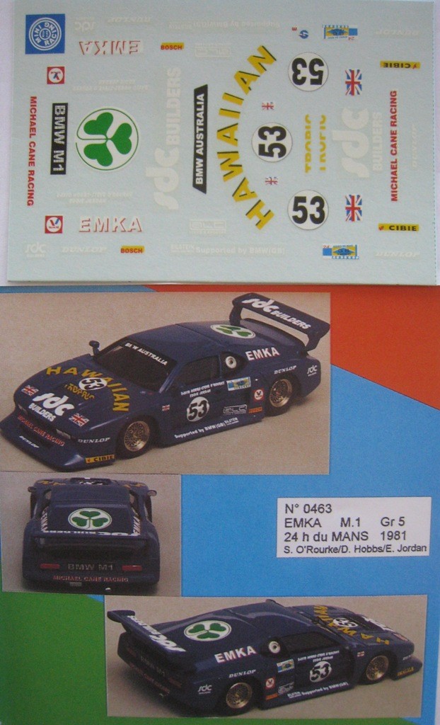 EMKA M1 n° 53 HAWAIAN TROPIC LE MANS 1981 DECAL 1/43e MINI RACING