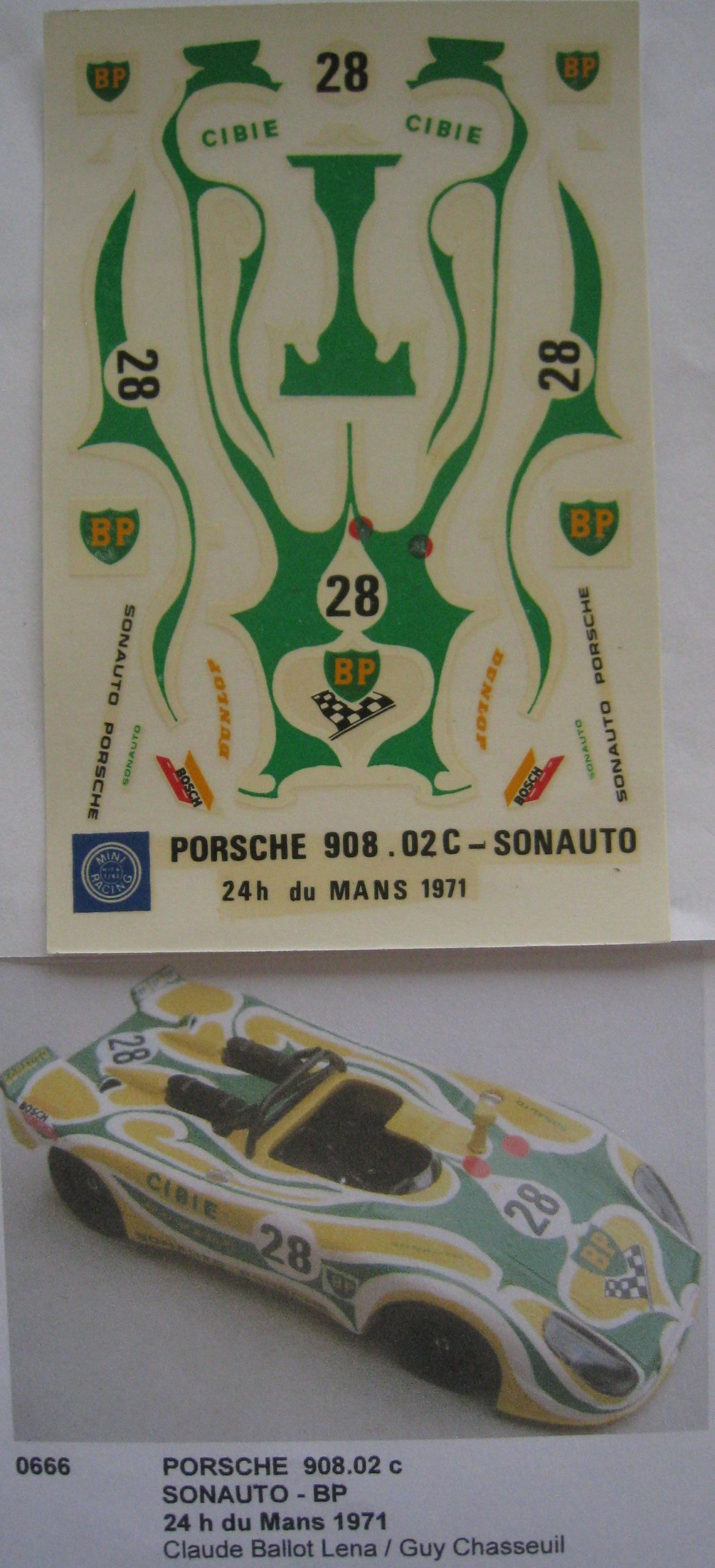 PORSCHE 908.02C n° 28 BP LE MANS 1971 DECAL 1/43e MINI RACING