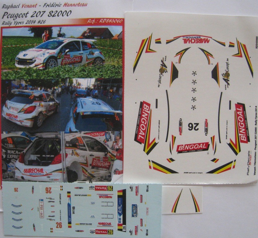 PEUGEOT 207 S2000 n° 26 RALLYE YPRES 2014 DECAL 1/43e RDS
