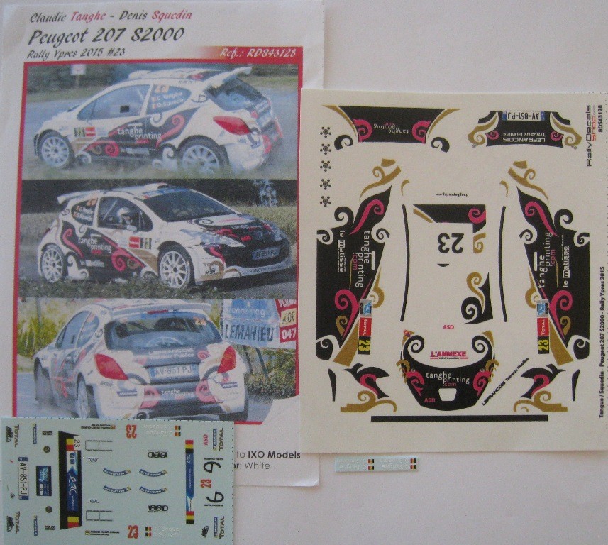PEUGEOT 207 S2000 n° 23 RALLYE YPRES 2015 DECAL 1/43e RDS