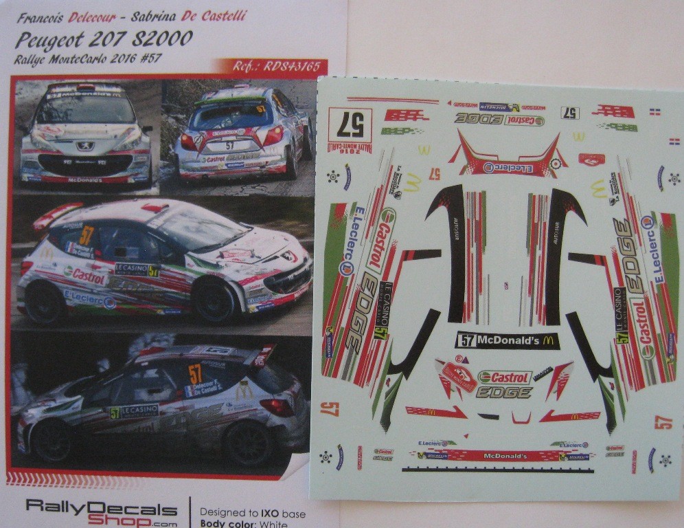 PEUGEOT 207 S2000 n° 57 RALLYE MONTE CARLO 2016 DECAL 1/43e RDS
