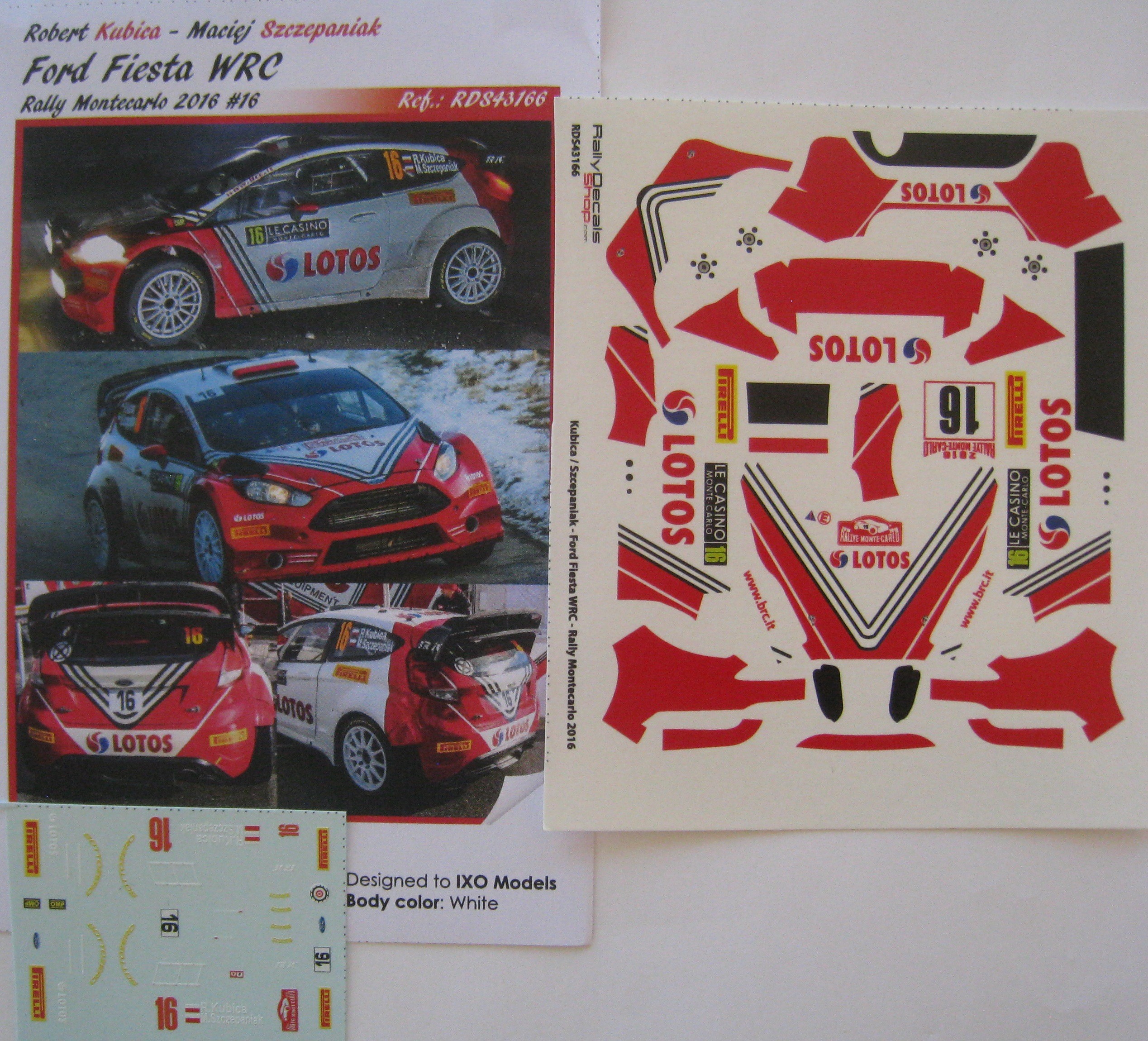 FORD FIESTA WRC n° 16 RALLYE MONTE CARLO 2016 DECAL 1/43e RDS