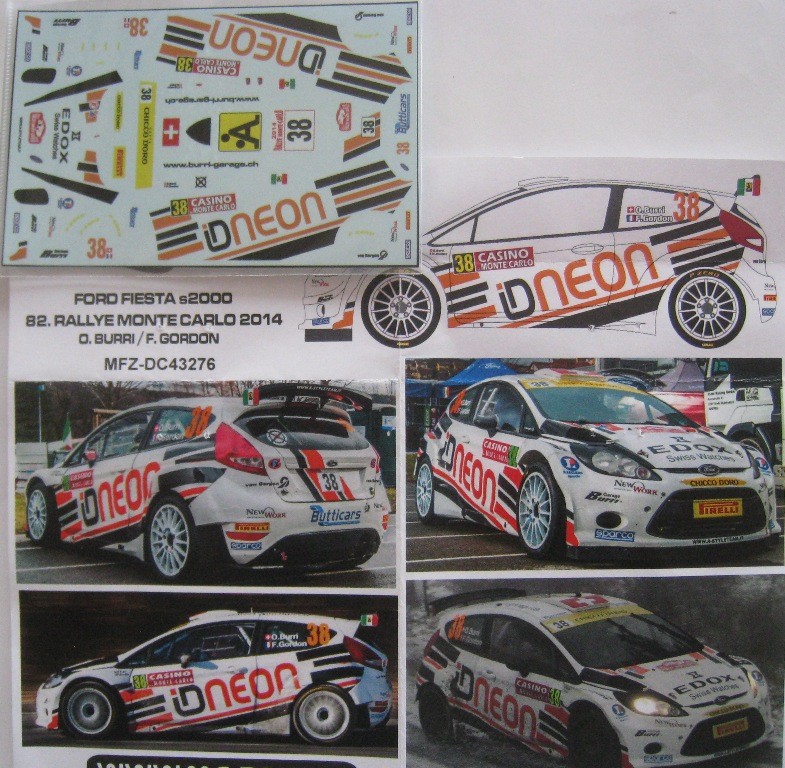 FORD FIESTA S2000 n° 38 RALLYE MONTE CARLO 2014 BURRI DECAL 1/43e MF ZONE