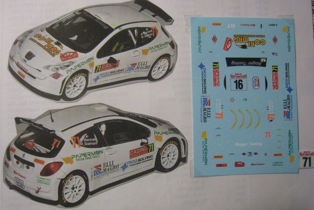 PEUGEOT 207 S2000 n° 71 RALLYE DE MONTE CARLO 2015 MARCHETTI DECAL 1/43e