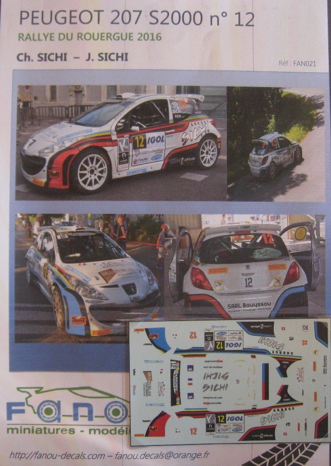 PEUGEOT 207 S2000 n° 12 RALLYE DU ROUERGUE 2016 SICHI DECAL 1/43e