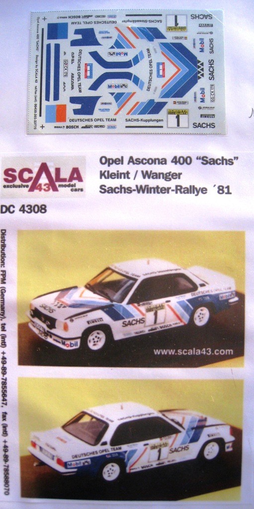 OPEL ASCONA 400 n° 1 SACHS WINTER RALLYE 1981 DECAL 1/43e
