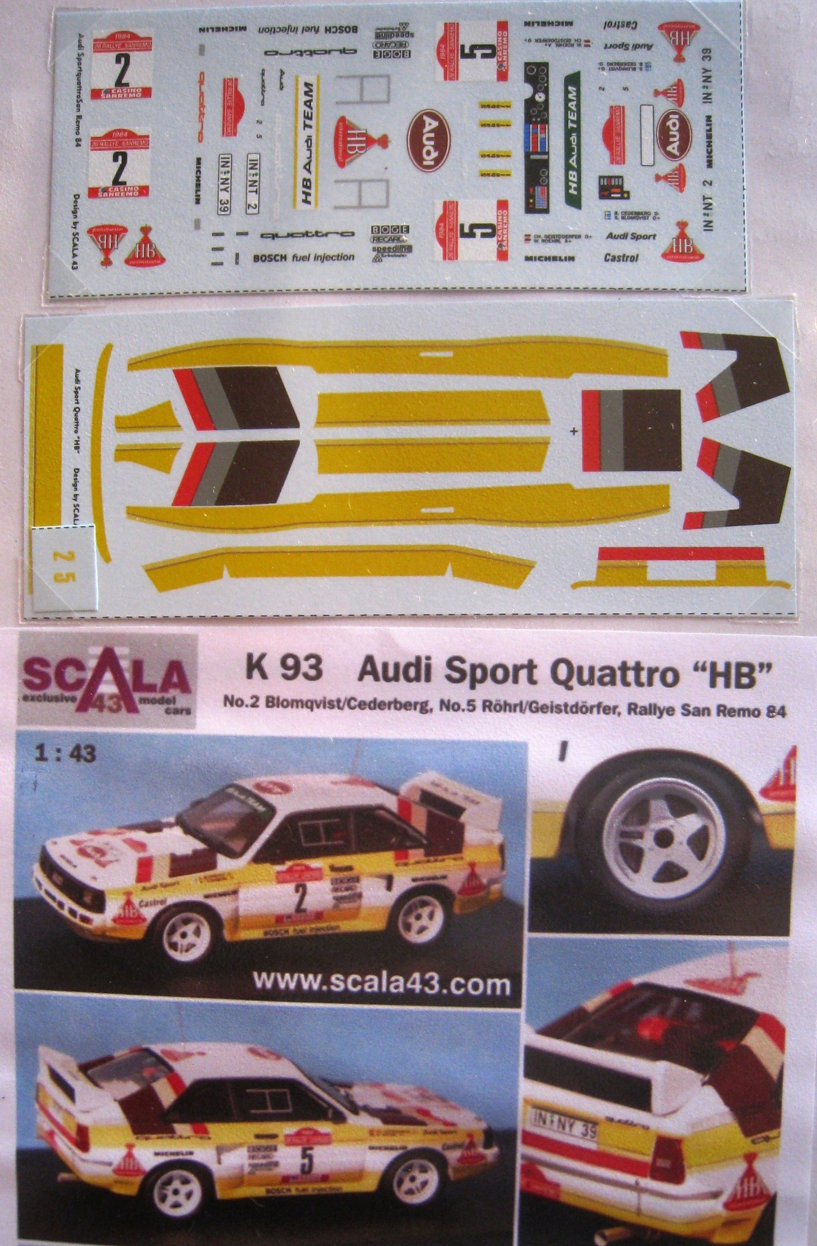 AUDI SPORT QUATTRO n° 2 / 5 HB RALLYE DE SAN REMO 1984 DECAL 1/43e
