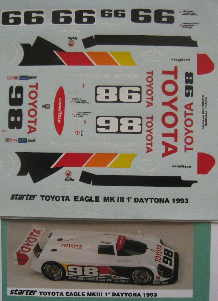 TOYOTA EAGLE MK III n° 98 1er DAYTONA 1993 DECAL 1/43e STARTER