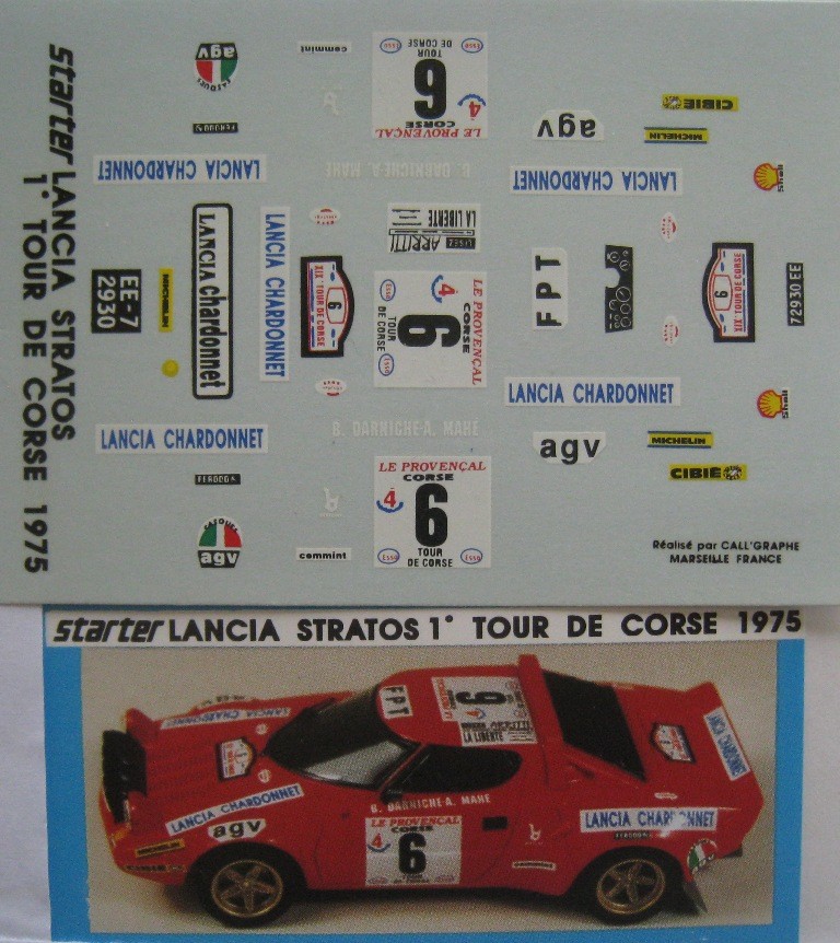 LANCIA STRATOS N° 6 1er TOUR DE CORSE 1975 DECAL 1/43e STARTER