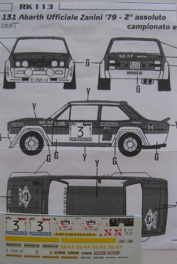 SEAT 131 ABARTH n° 3 RALLYE 4 REGIONS 1979 ZANINI DECAL 1/43e