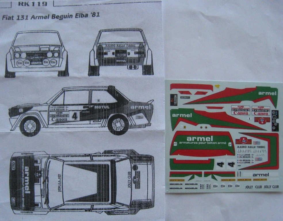 FIAT 131 ABARTH n° 4 ARMEL RALLYE ELBA 1981 B.BEGUIN DECAL 1/43e
