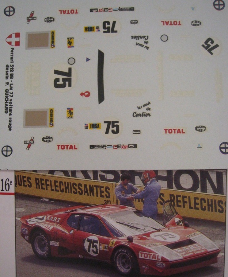 FERRARI 512 BB n° 75 NART LE MANS 1977 DECAL 1/43e