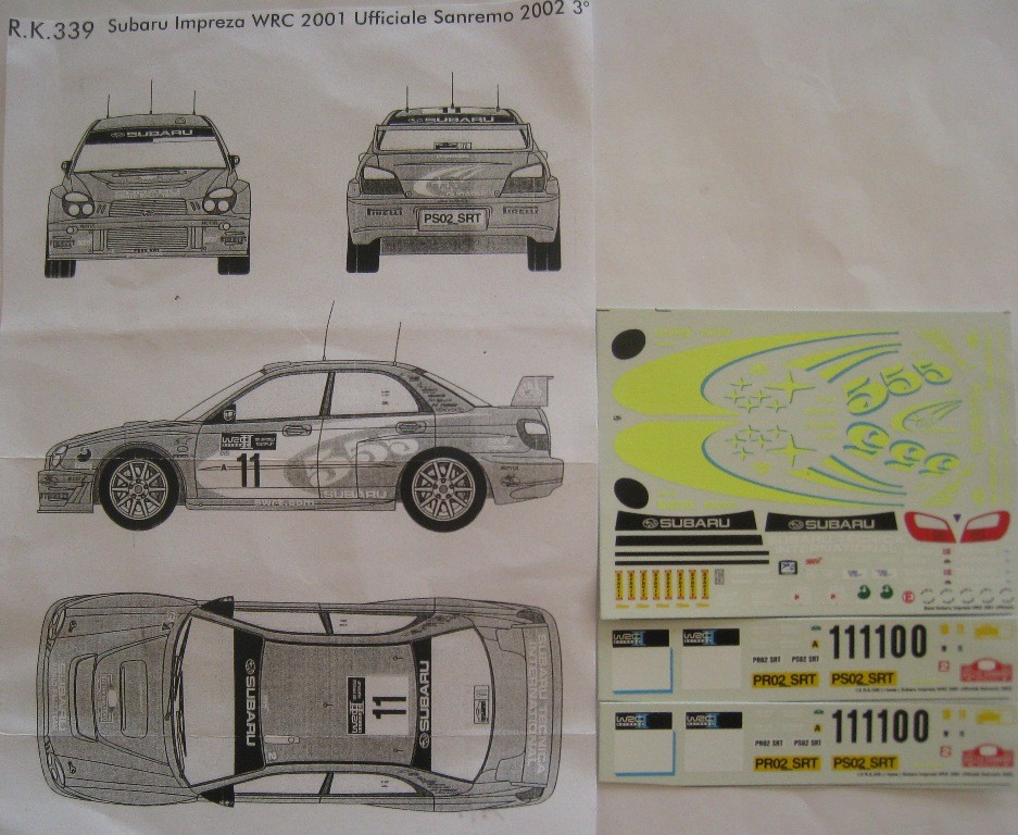 SUBARU IMPREZA WRC n° 10 / 11 OFFICIELLE RALLYE SAN REMO 2002 DECAL 1/43e