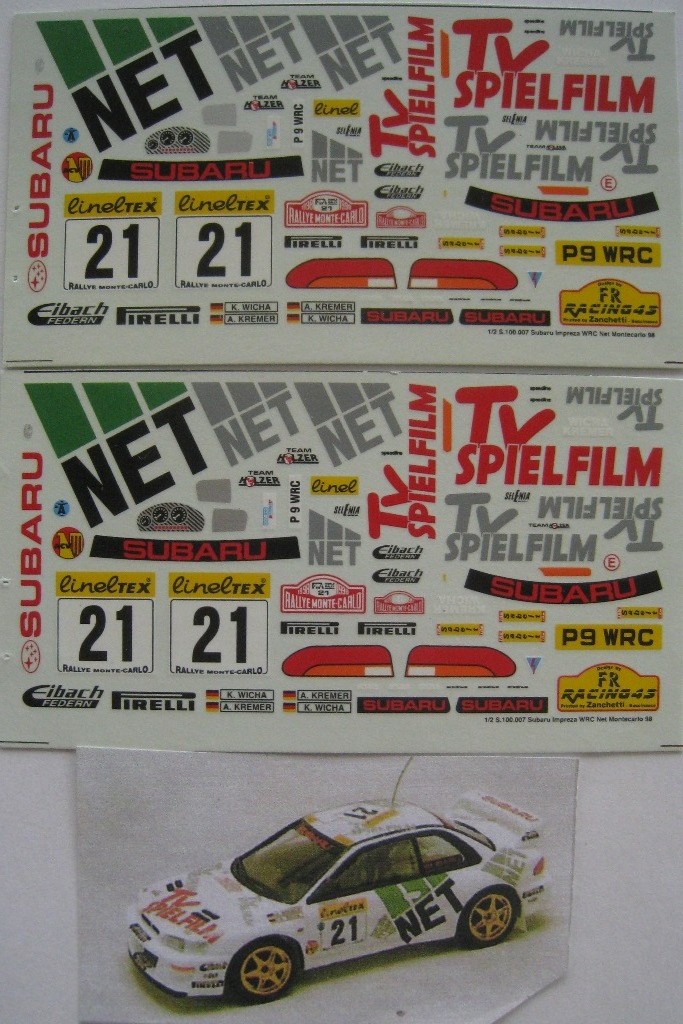 SUBARU IMPREZA WRC n° 21 NET RALLYE MONTE CARLO 1998 DECAL 1/43e