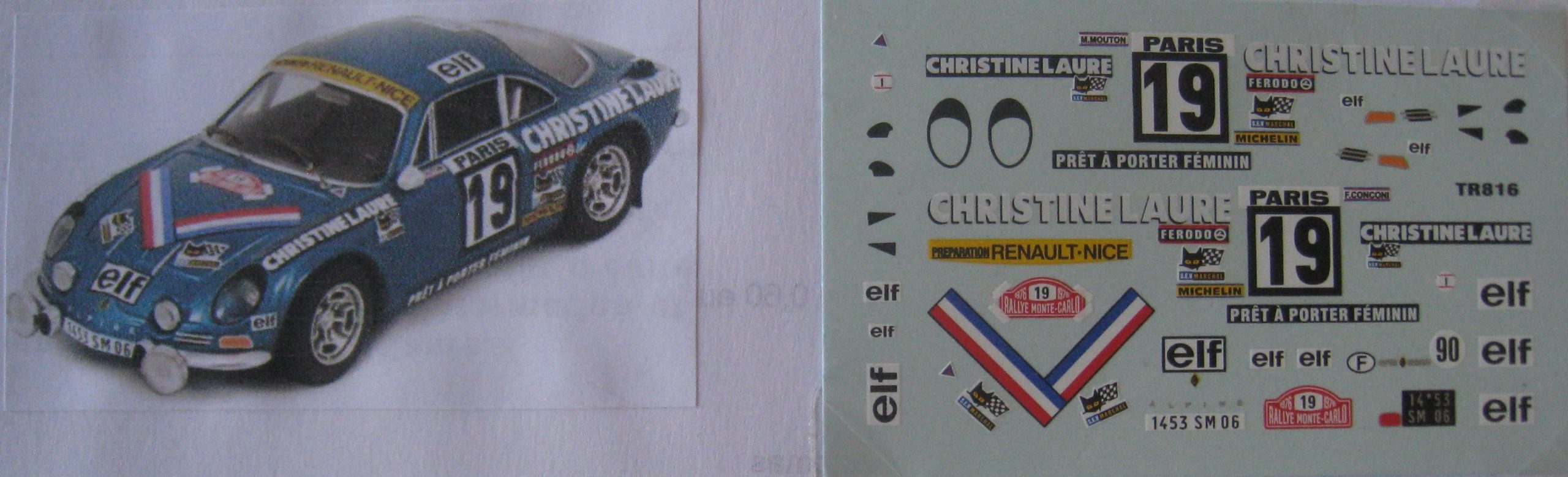 ALPINE RENAULT A110 n° 19 RALLYE DE MONTE CARLO 1976 DECAL 1/43e
