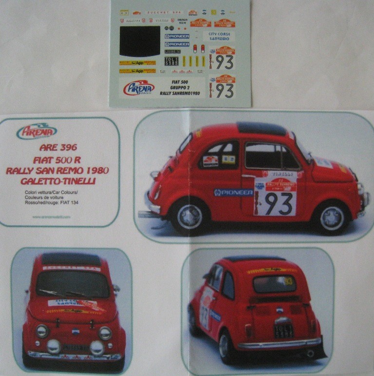 FIAT 500 R n° 93 RALLYE DE SAN REMO 1980 DECAL 1/43e