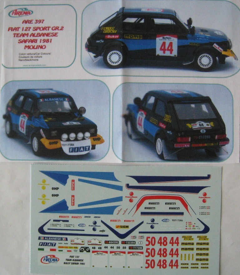 FIAT 127 SPORT n° 44 TEAM ALBANESE SAFARI 1981 DECAL 1/43e