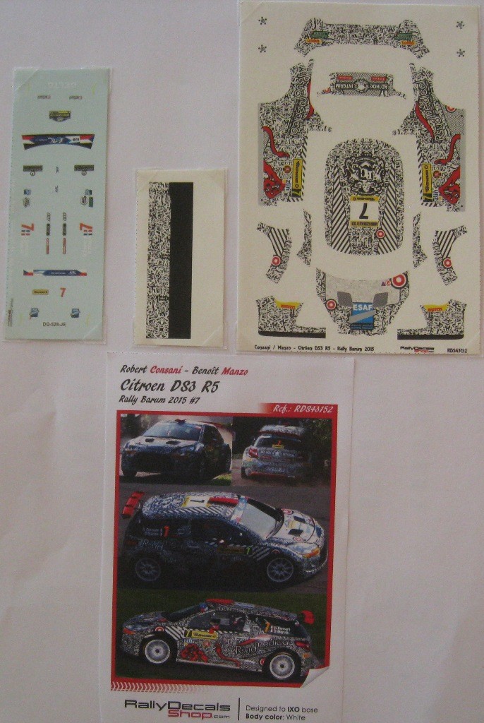 CITROEN DS3 R5 n° 7 RALLYE BARUM 2015 CONSANI DECAL 1/43e RDS